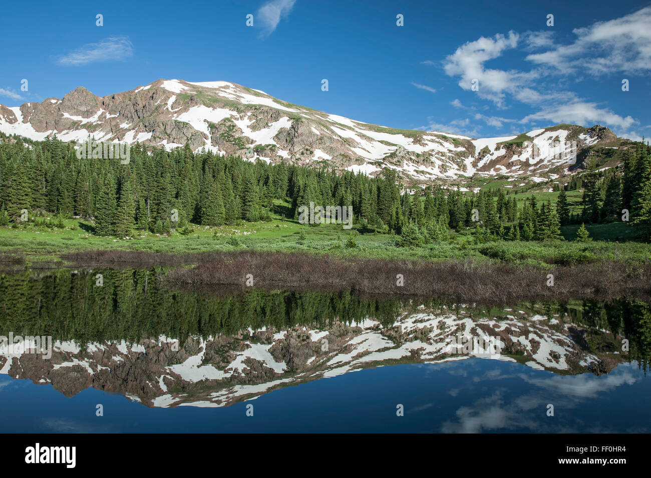 Mountains reflected on beaver pond, Meadow Creek Trail to Eccles Pass ...