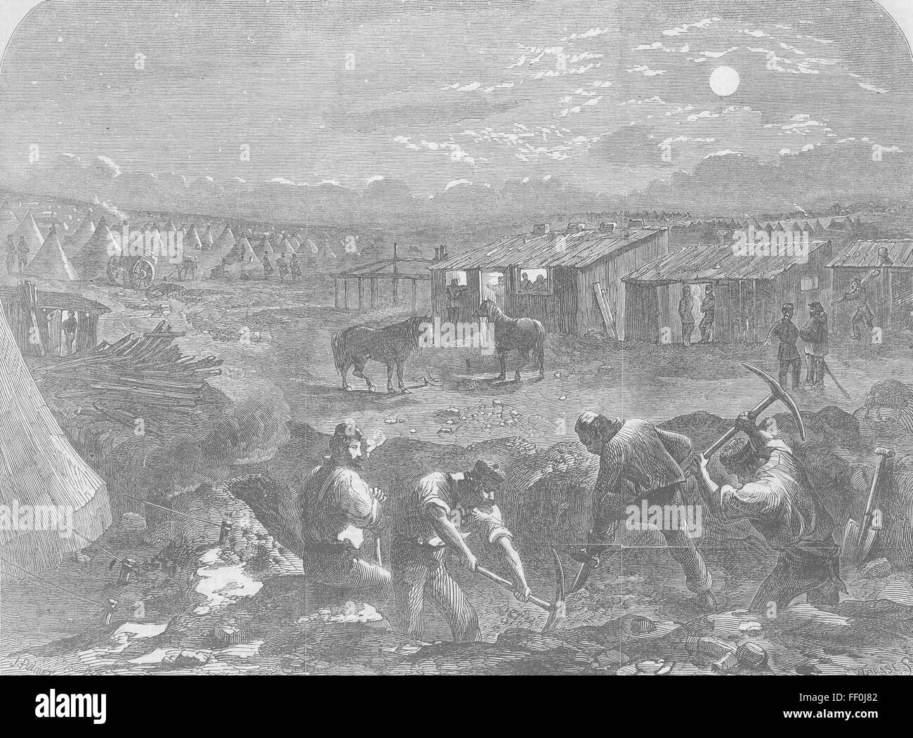UKRAINE Digging out houses by moonlight, Crimea 1856. Illustrated Times ...