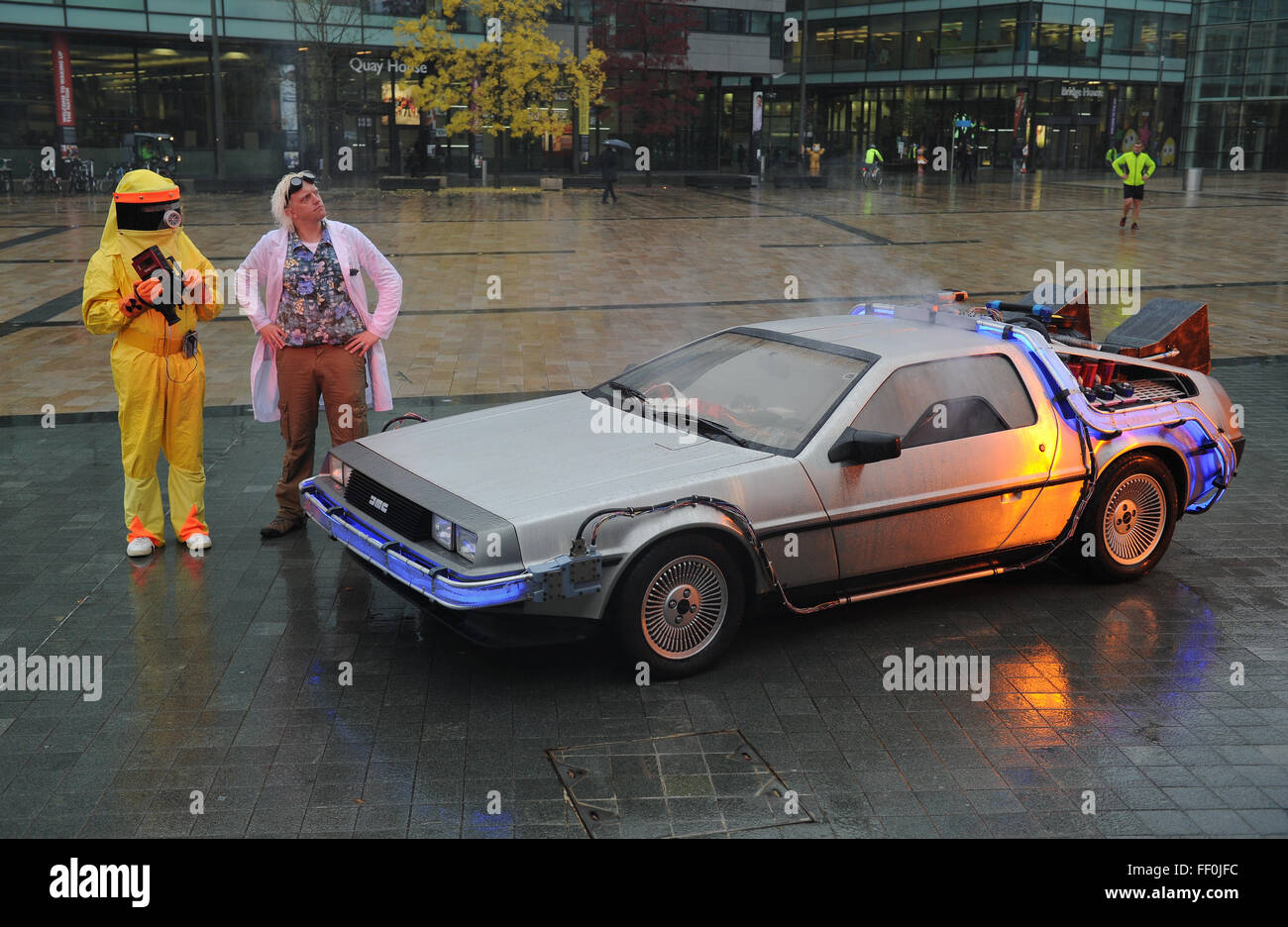 A DeLorean dmc car on display at Media City Manchester as part of Back ...