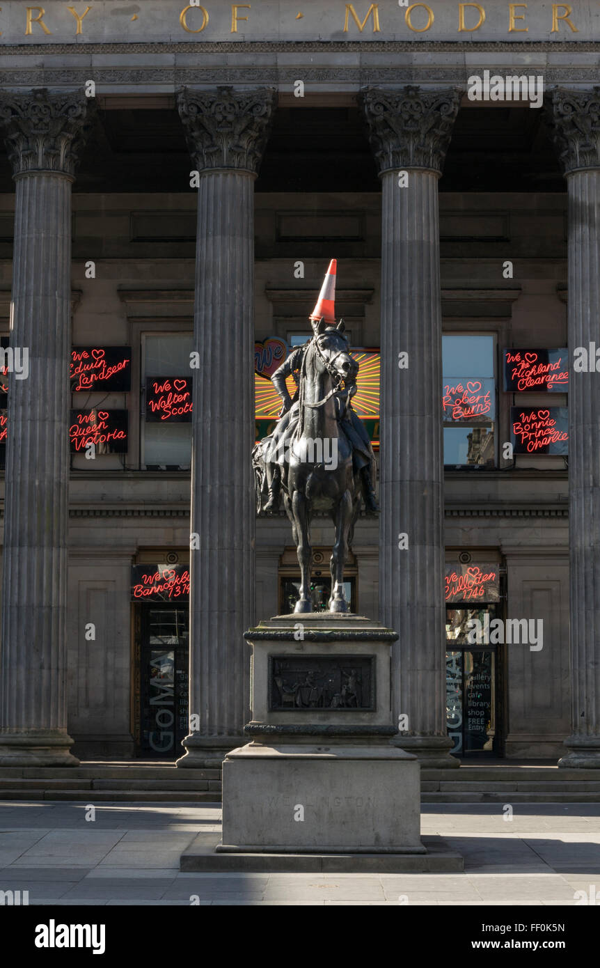 Duke of Wellington statue with traffic cone on head,in front of art ...