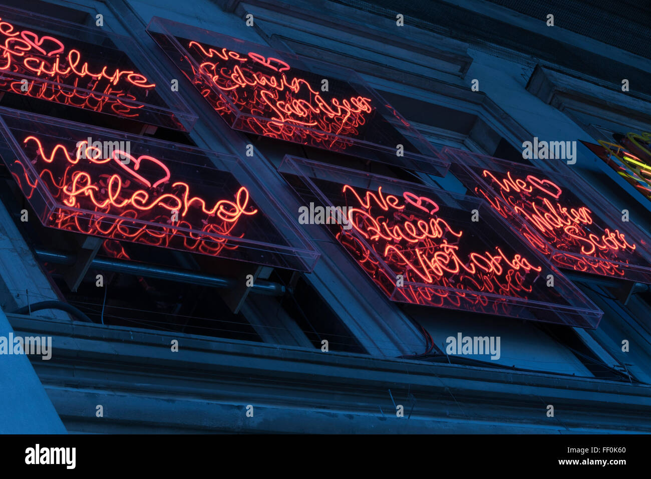 Detail of neon art installation 'We Love Real Life Scotland' by Ross ...