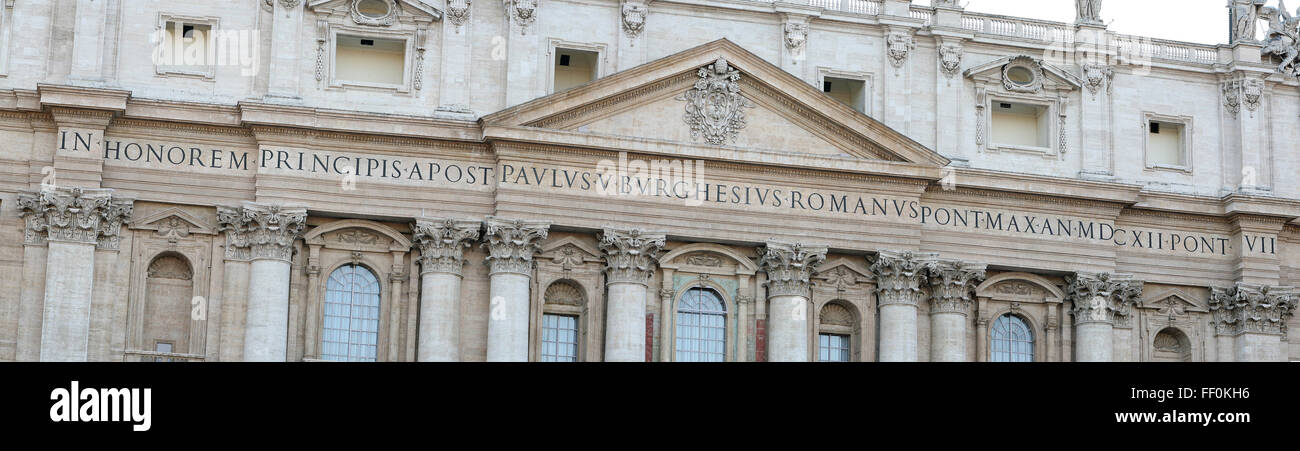 Latin inscription on the front of St Peter's Basilica, Vatican City ...
