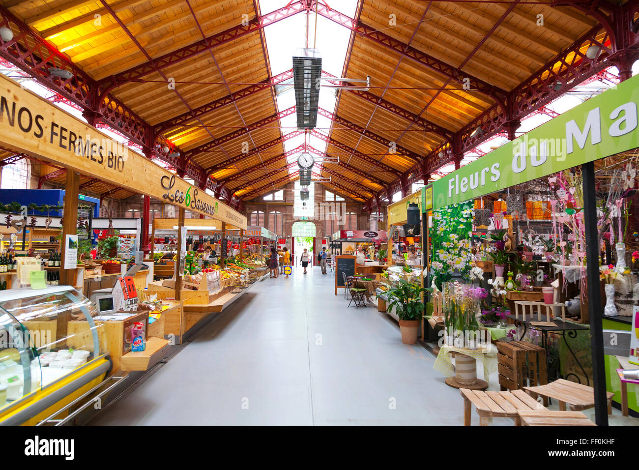 Inside of the covered market hall Colmar, Alsace, France Stock Photo ...
