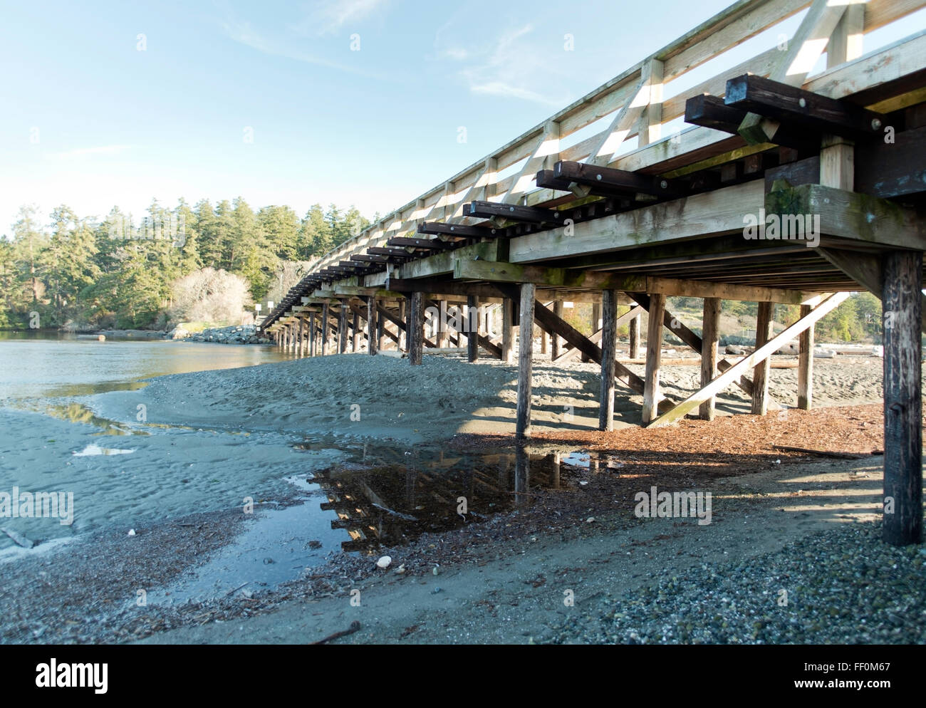 Small wooden bridge in Esquimalt Lagoon, Vancouver Island Stock Photo ...