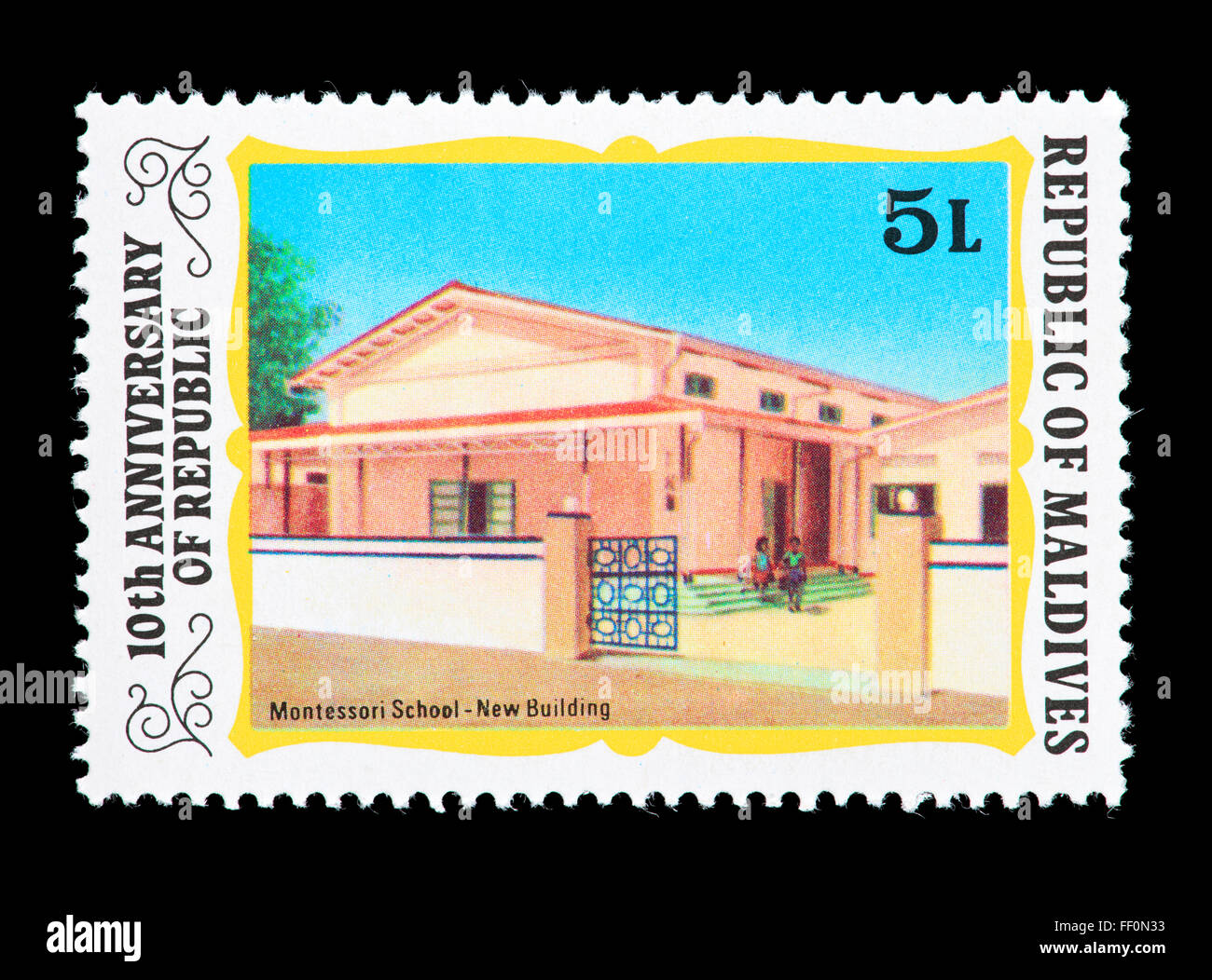 Postage stamp from the Maldives depicting a Montessori School, tenth ...