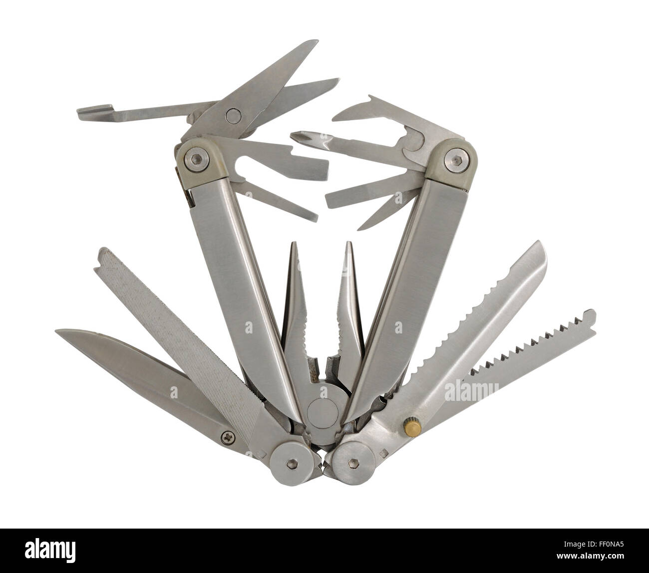 Steel multifunction knife isolated on the white background Stock Photo ...