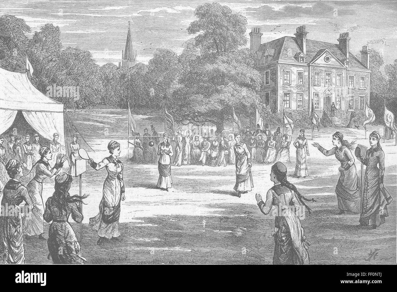 SUSSEX Game of Stoolball-match, Horsham Park 1881. The Graphic Stock ...