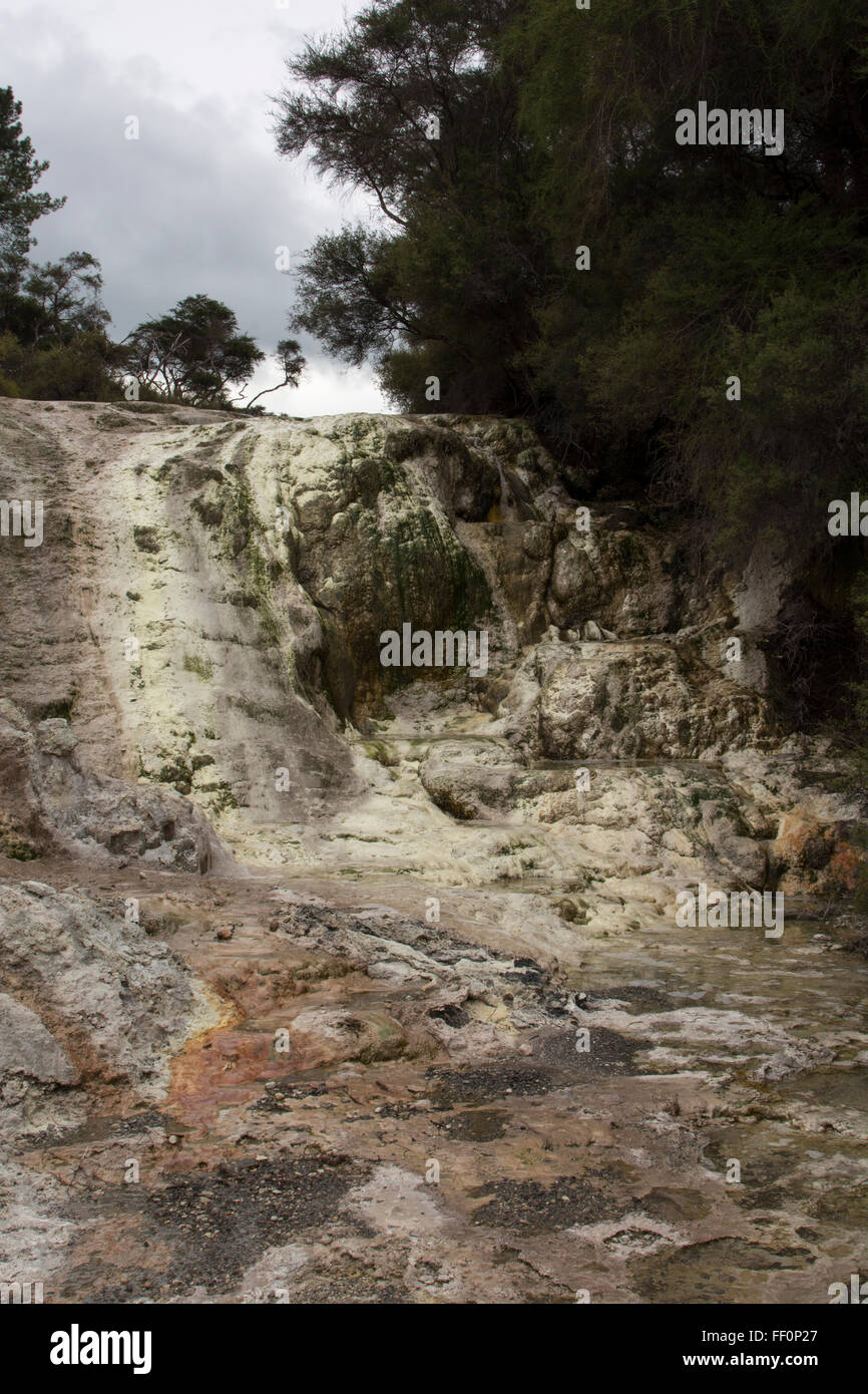 Sinter waterfall in the Wai-O-Tapu thermal area on the North Island of ...