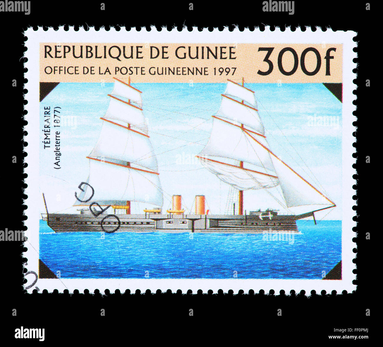 Postage stamp from Guinea depicting the English 19th century warship ...