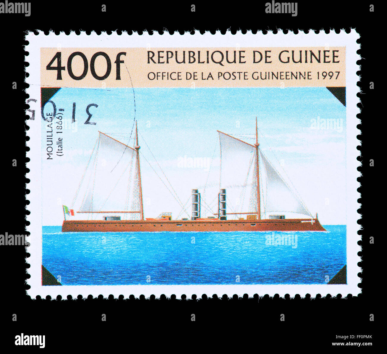 Postage stamp from Guinea depicting the Italian 19th century warship ...