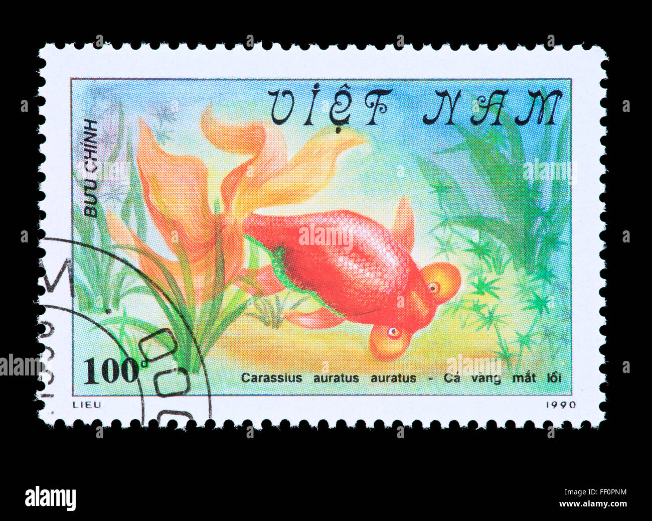Postage stamp from Vietnam depicting a goldfish (Carassius auratus ...