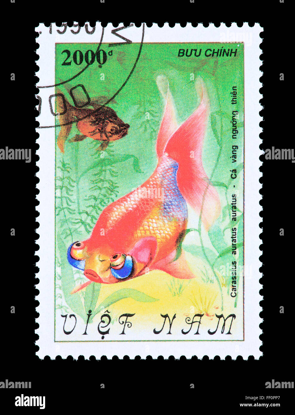 Postage stamp from Vietnam depicting a goldfish (Carassius auratus ...