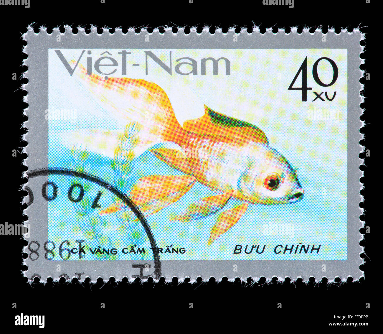 Postage stamp from Vietnam depicting a goldfish (Carassius auratus ...