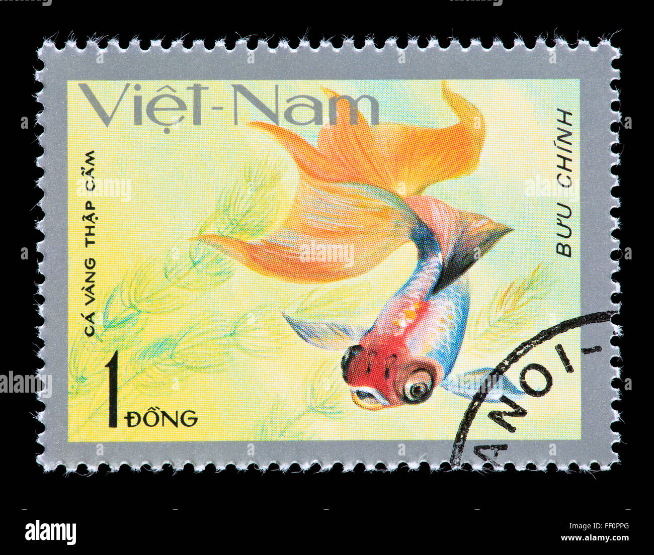 Postage stamp from Vietnam depicting a goldfish (Carassius auratus ...