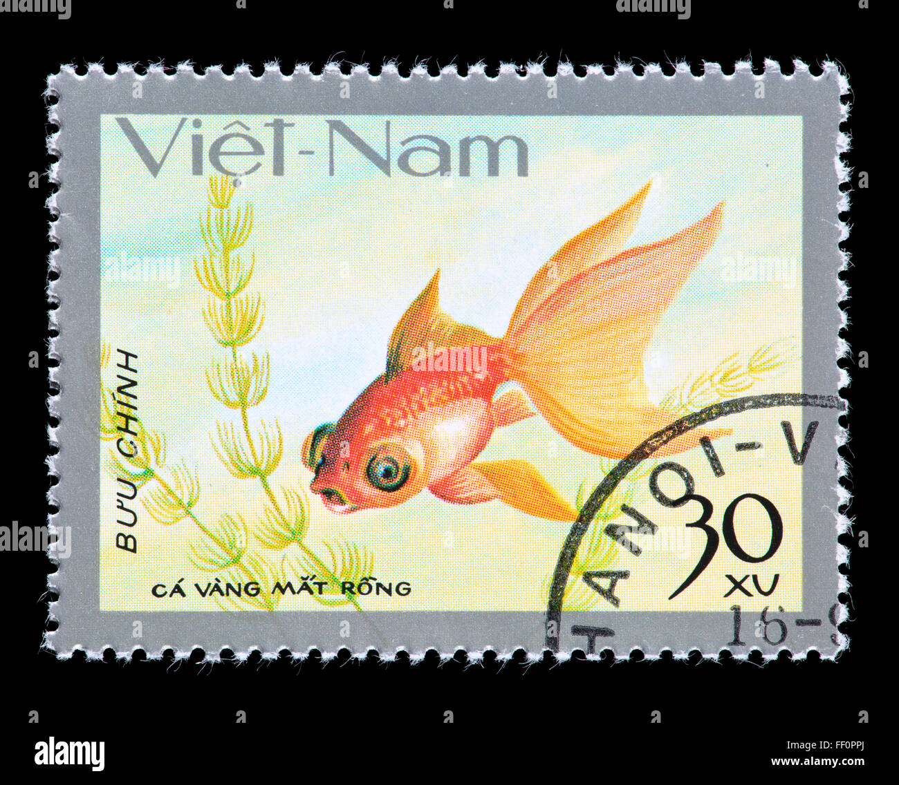 Postage stamp from Vietnam depicting a goldfish (Carassius auratus ...