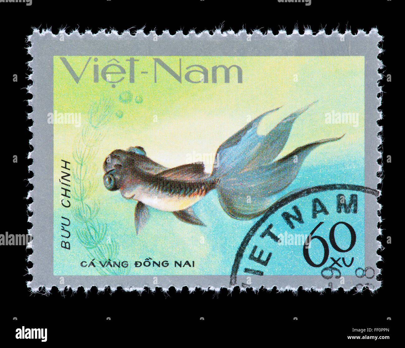 Postage stamp from Vietnam depicting a goldfish (Carassius auratus ...