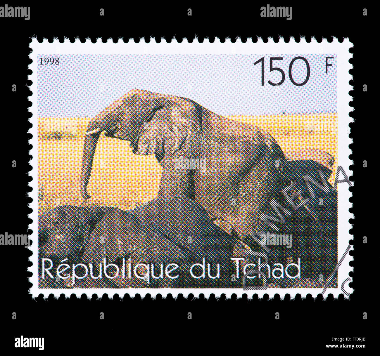 Postage stamp from Chad depicting a herd of African elephants ...