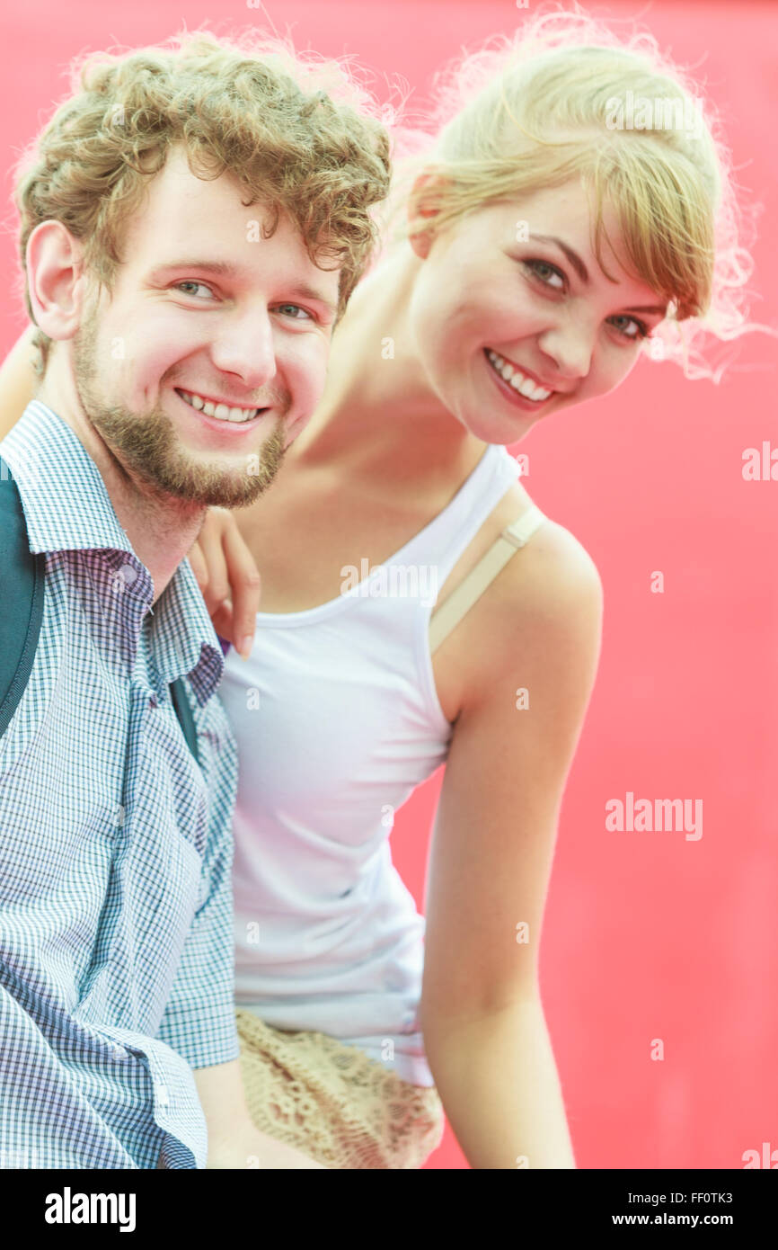 Love relationship and dating concept. Young couple on date having fun ...