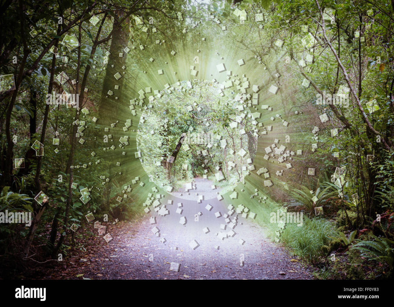 Digital globe exploding in forest Stock Photo - Alamy