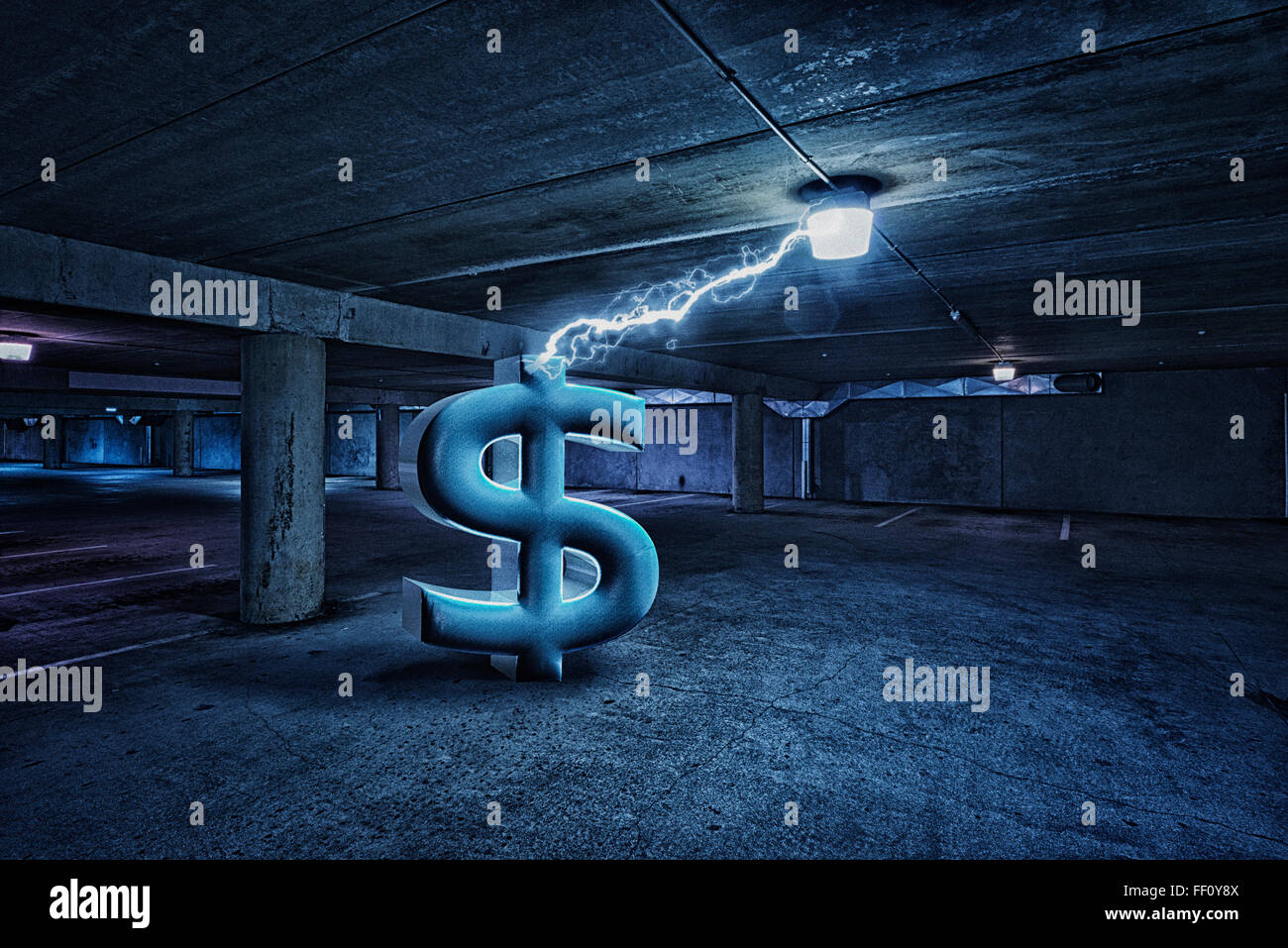 Dollar sign electrifying light in parking lot Stock Photo - Alamy