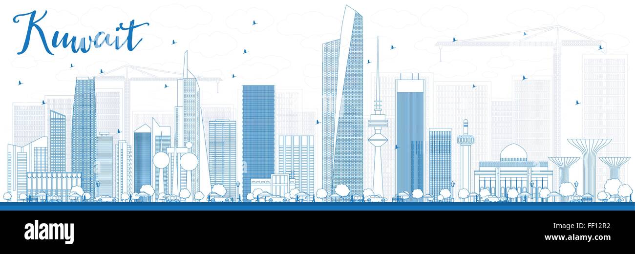Outline Kuwait City Skyline with Blue Buildings. Vector Illustration ...