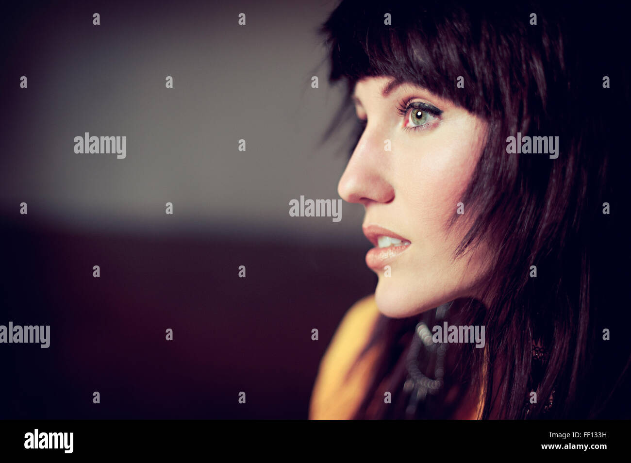 Caucasian woman with serious expression Stock Photo - Alamy