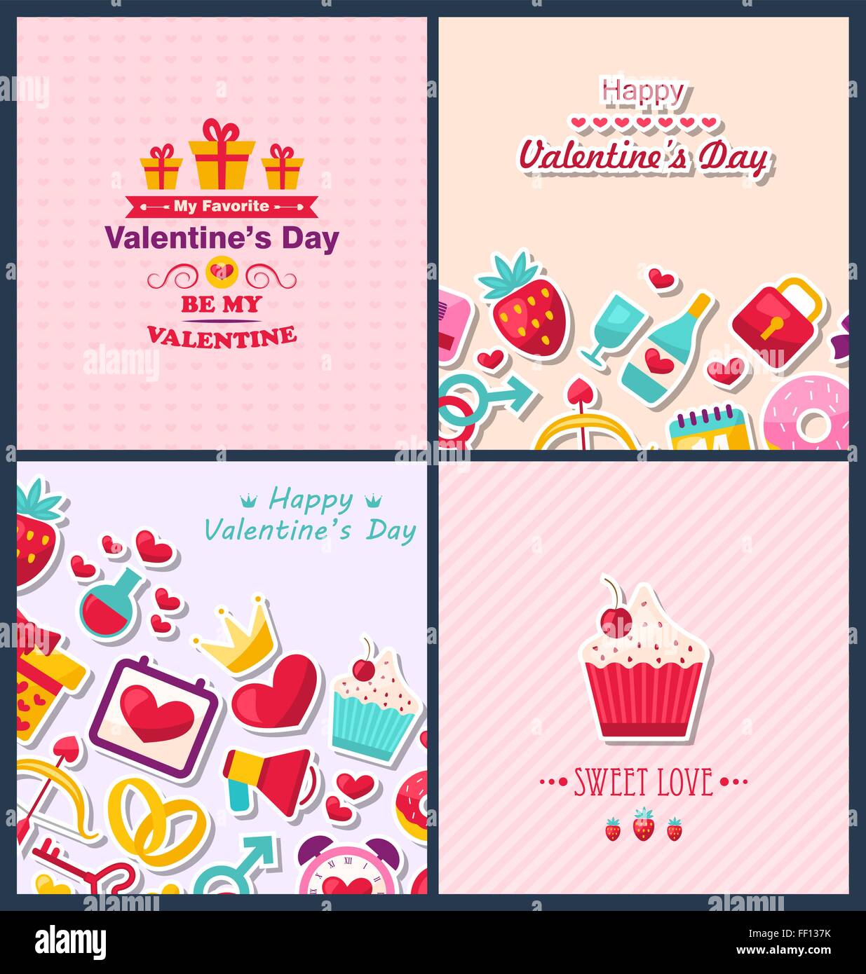 Set Beautiful Banners with Traditional Elements for Happy Valent Stock ...
