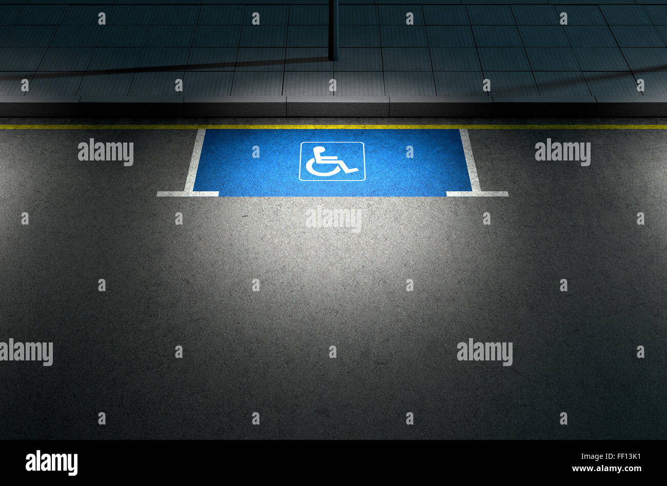 A section of a tarmac road with an empty demarcated paraplegic parking ...