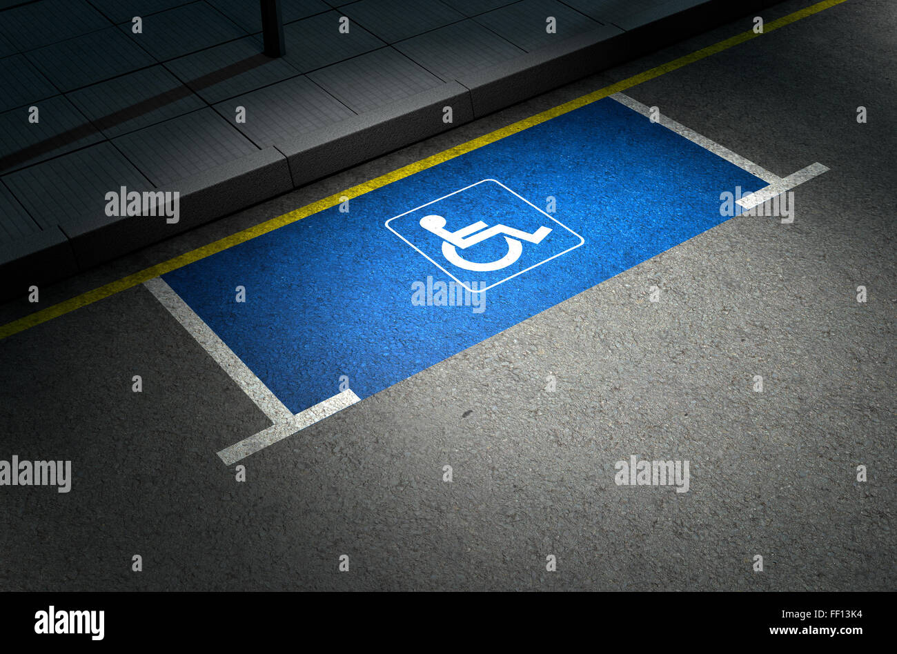 A section of a tarmac road with an empty demarcated paraplegic parking ...