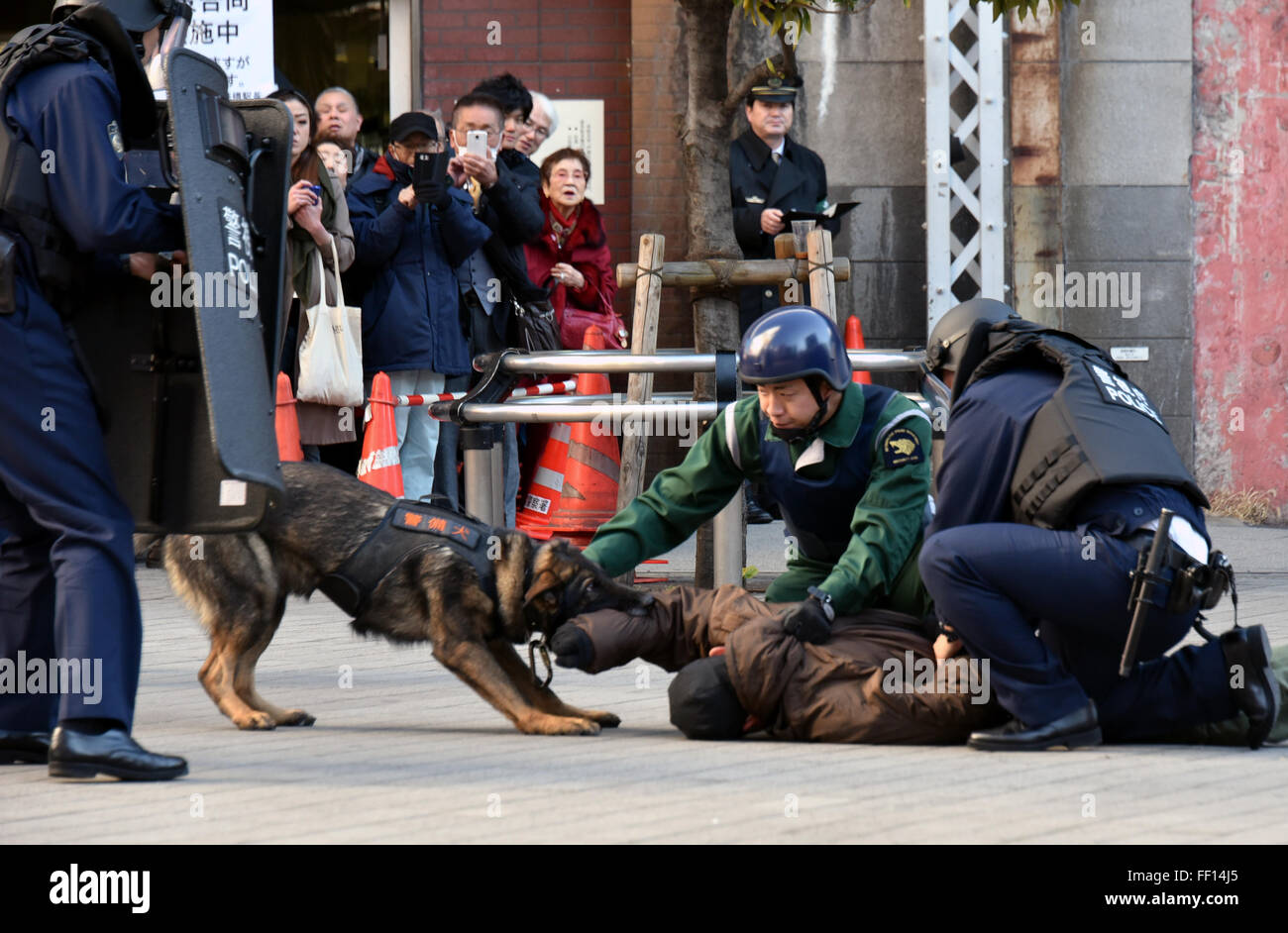 Tokyo, Japan. 10th Feb, 2016. Heavily-armed riot police apprehend ...