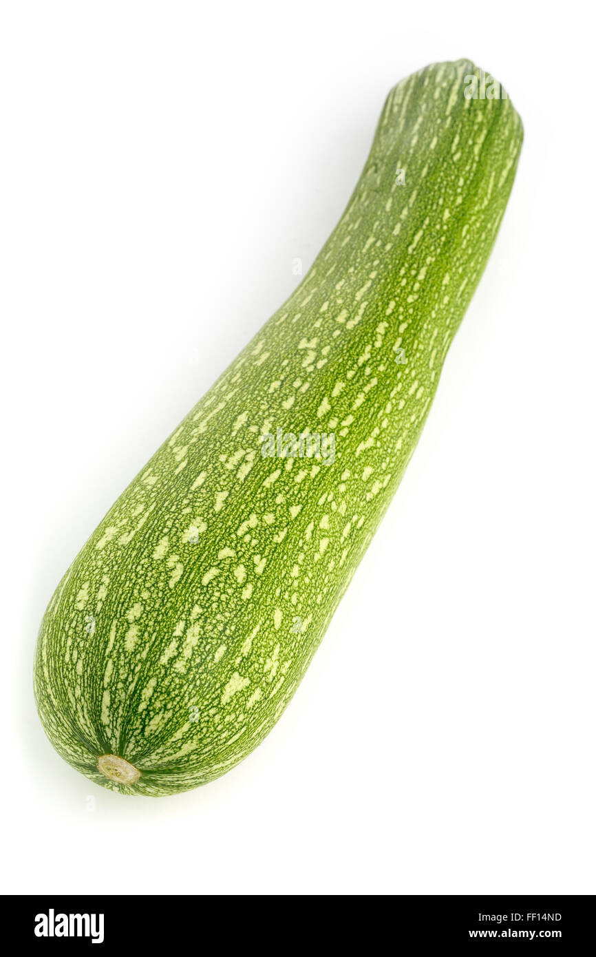Single ripe green zucchini over white background Stock Photo - Alamy