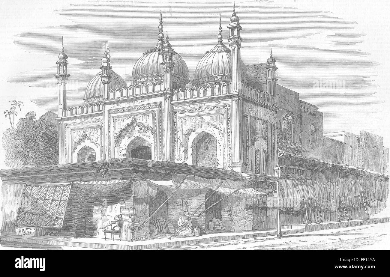 INDIA Mosque of Roshun--Dowlah & main St Delhi 1857. Illustrated London ...