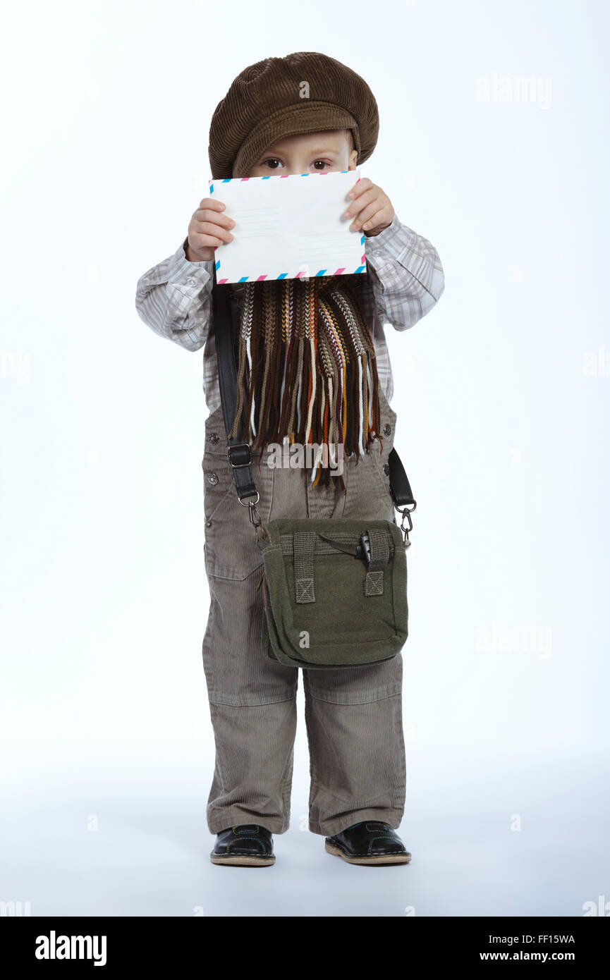 photo of little funny boy with letter Stock Photo - Alamy