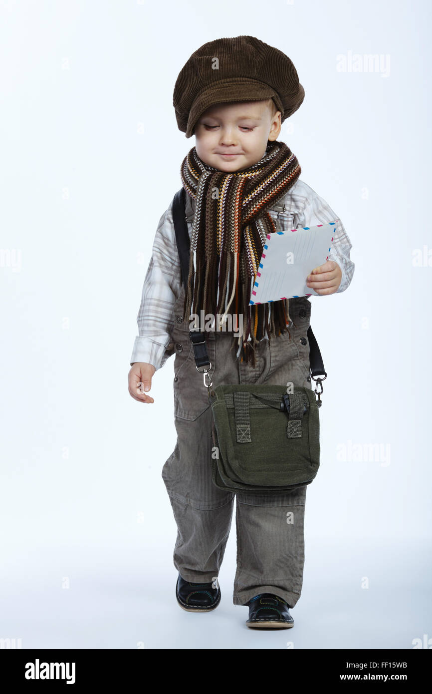photo of little funny boy with letter Stock Photo - Alamy