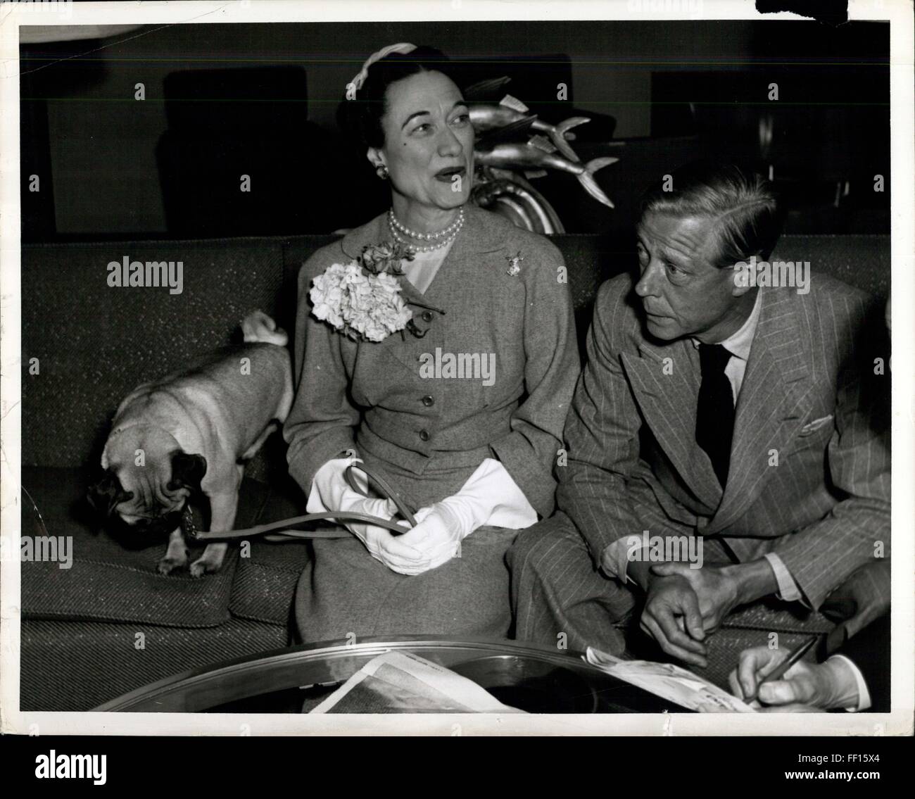 1957 - Duke of Duchess of Windsor and their pug dog trooper leaving for ...