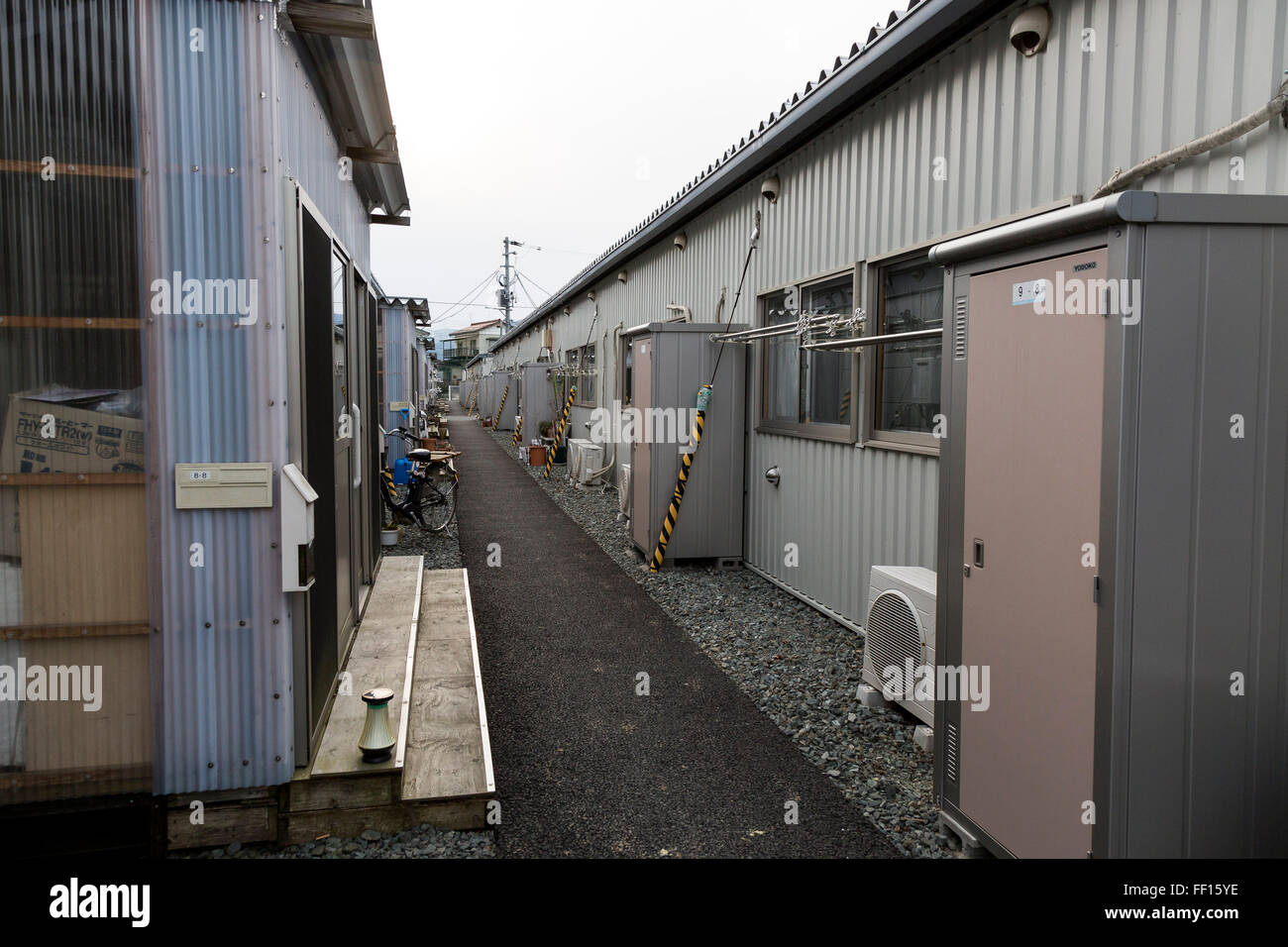 Temporary prefab housing in Kesennuma on February 9, 2016, Miyagi ...