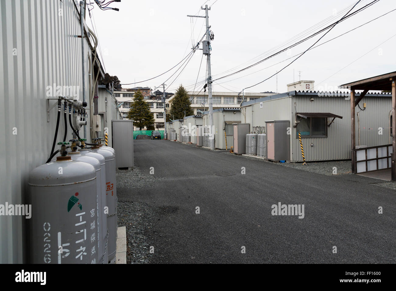 Temporary prefab housing in Kesennuma on February 9, 2016, Miyagi ...