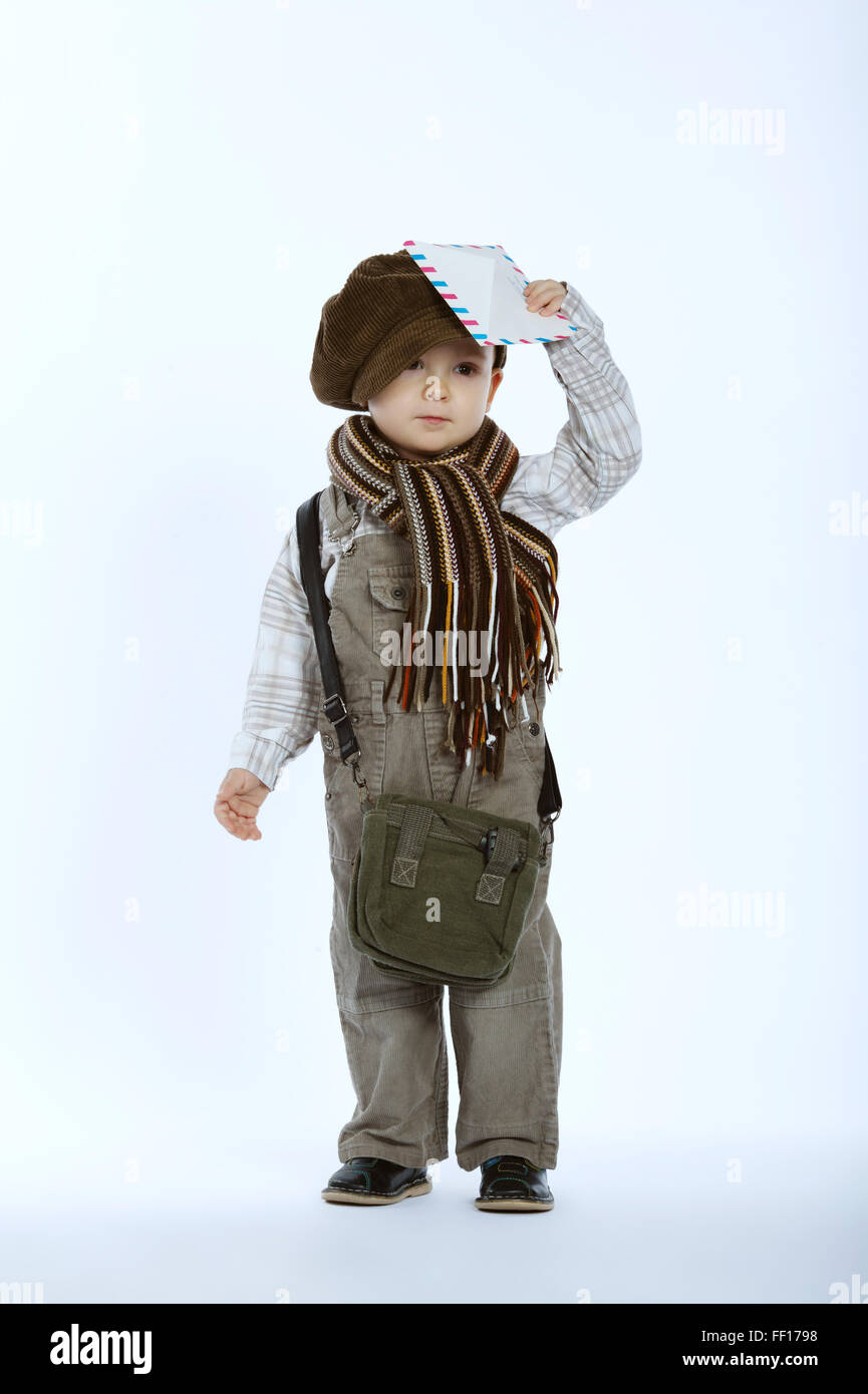 photo of little funny boy with letter Stock Photo - Alamy