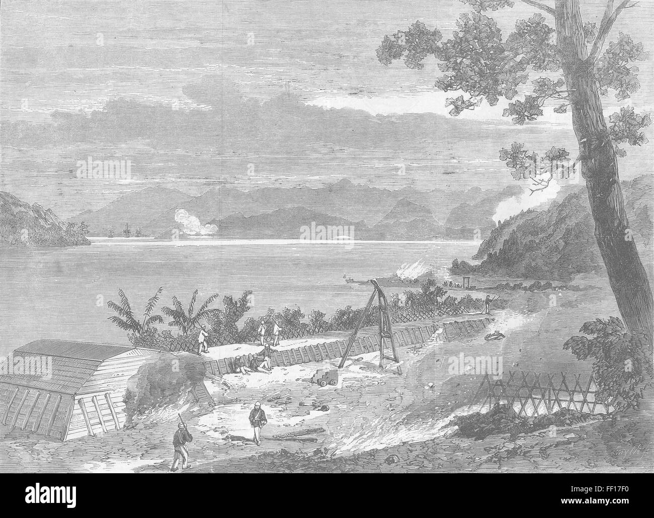 JAPAN View from upper guns, Shimonoseki 1865. Illustrated London News ...