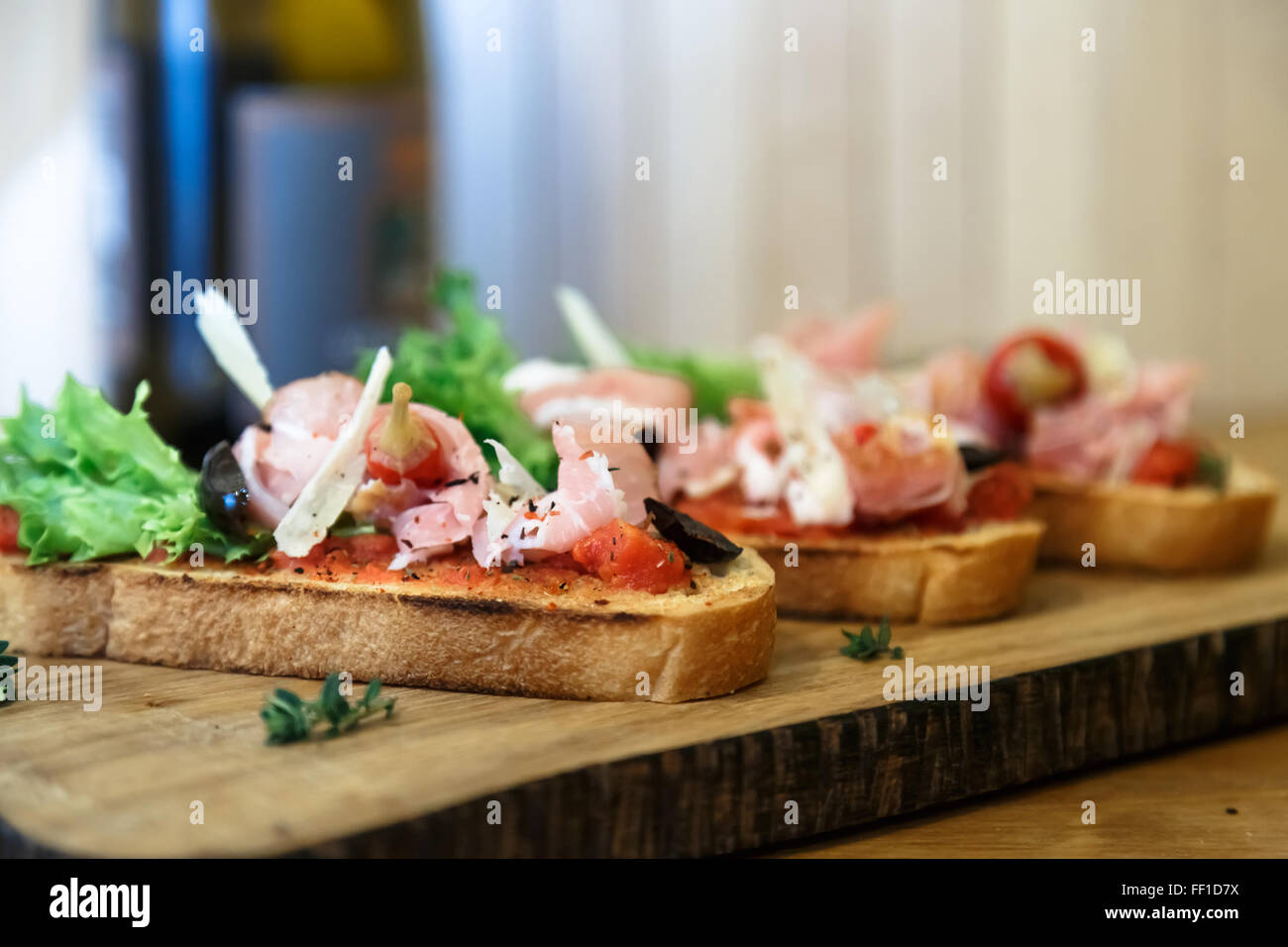Tapas with Crusty Bread - Selection of Spanish tapas served on baguette ...