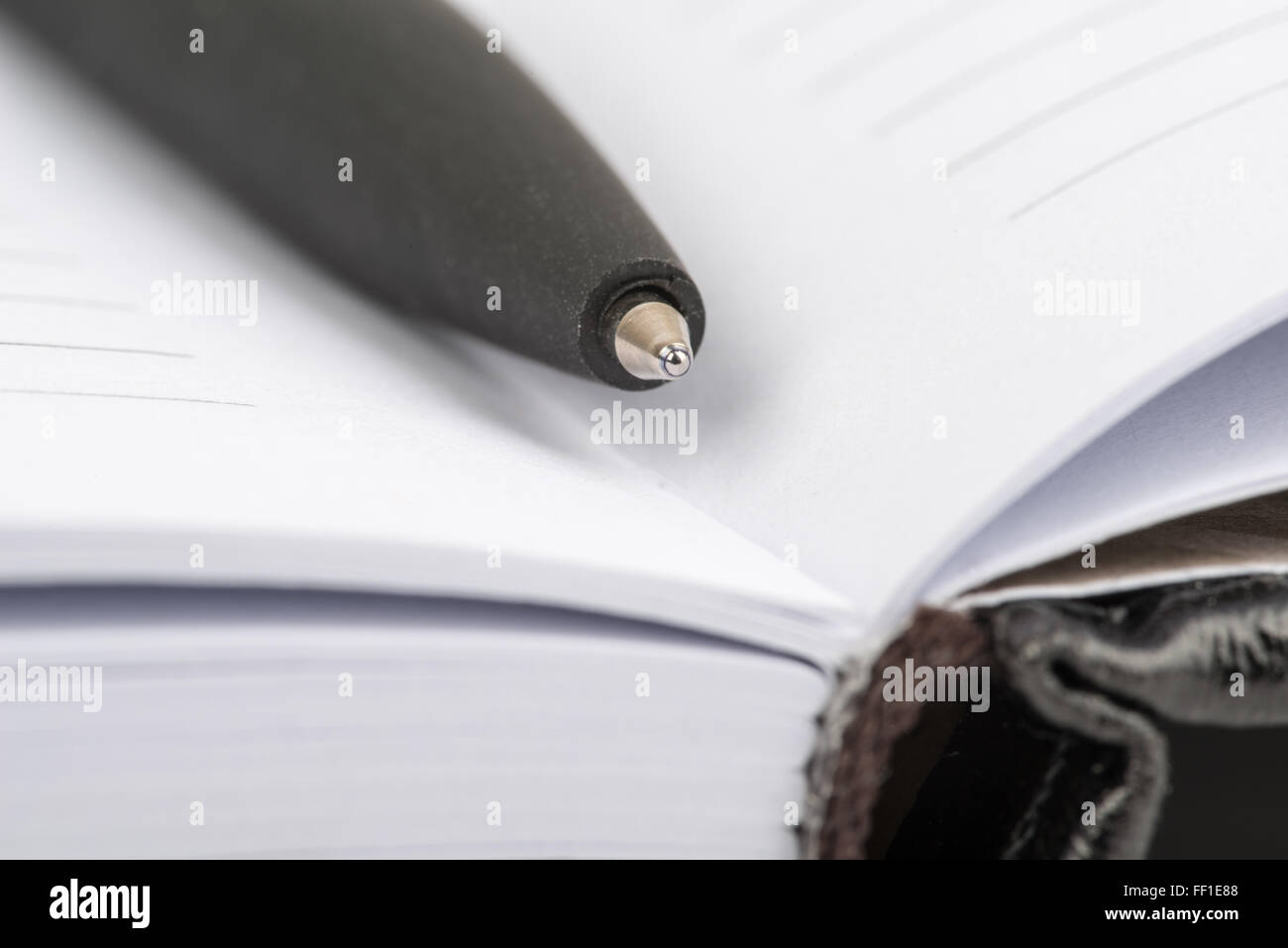 Ballpoint pen close-up lying in an open notebook Stock Photo - Alamy