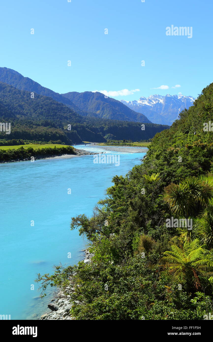 The turquoise Whataroa River and the Alps - New Zealand Stock Photo - Alamy