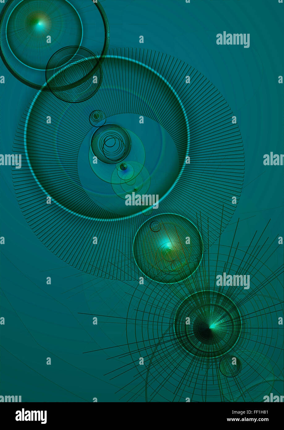 Green textured background with convex cones, transparent circles and ...