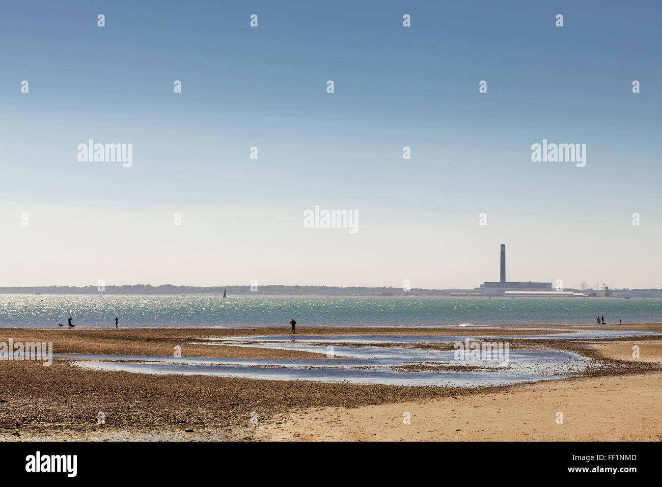 Hill Head Beach with Fawley Power in the background Stock Photo - Alamy