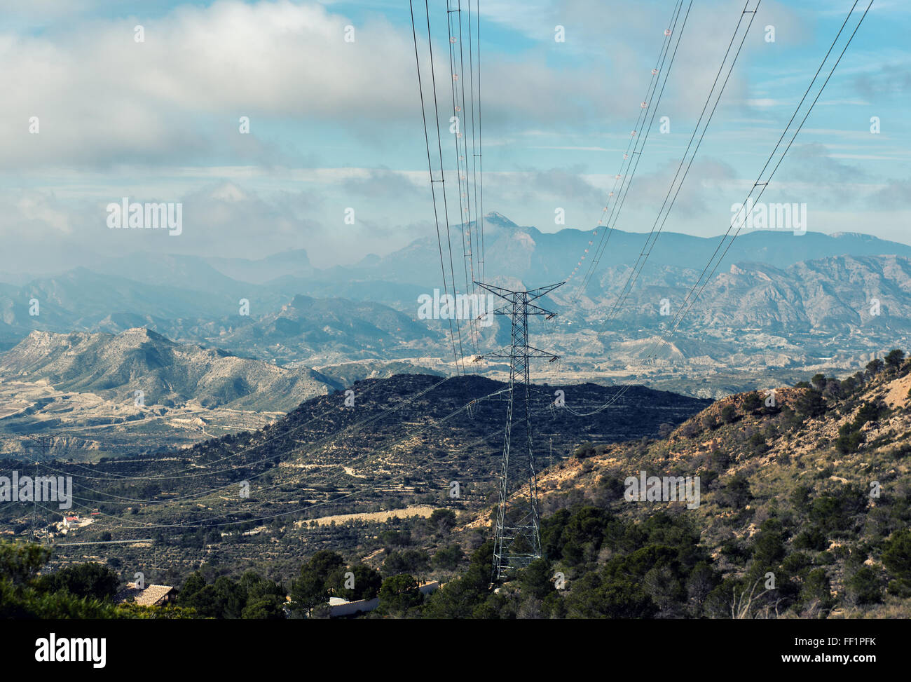 Power transmission line and mountains of Alicante Stock Photo - Alamy