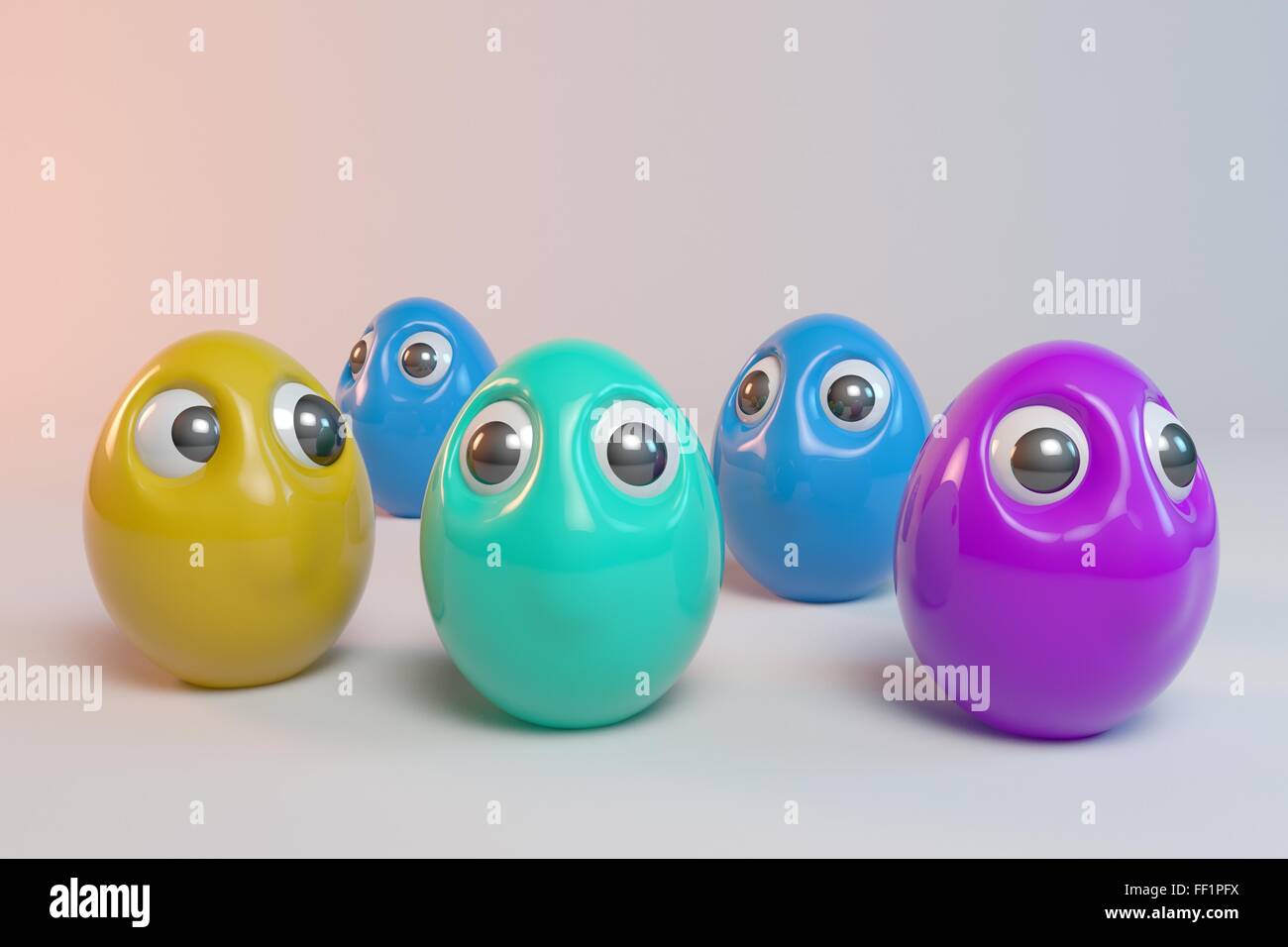 Scared reflected eggs characters with different colors and white ...