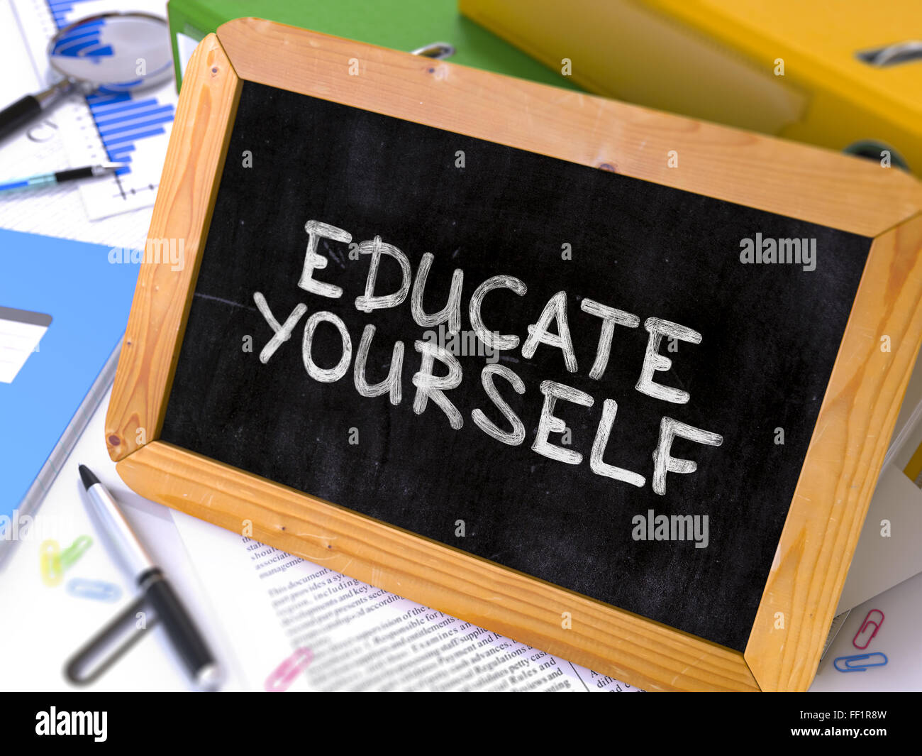 Educate Yourself Handwritten by White Chalk on a Blackboard Stock Photo ...
