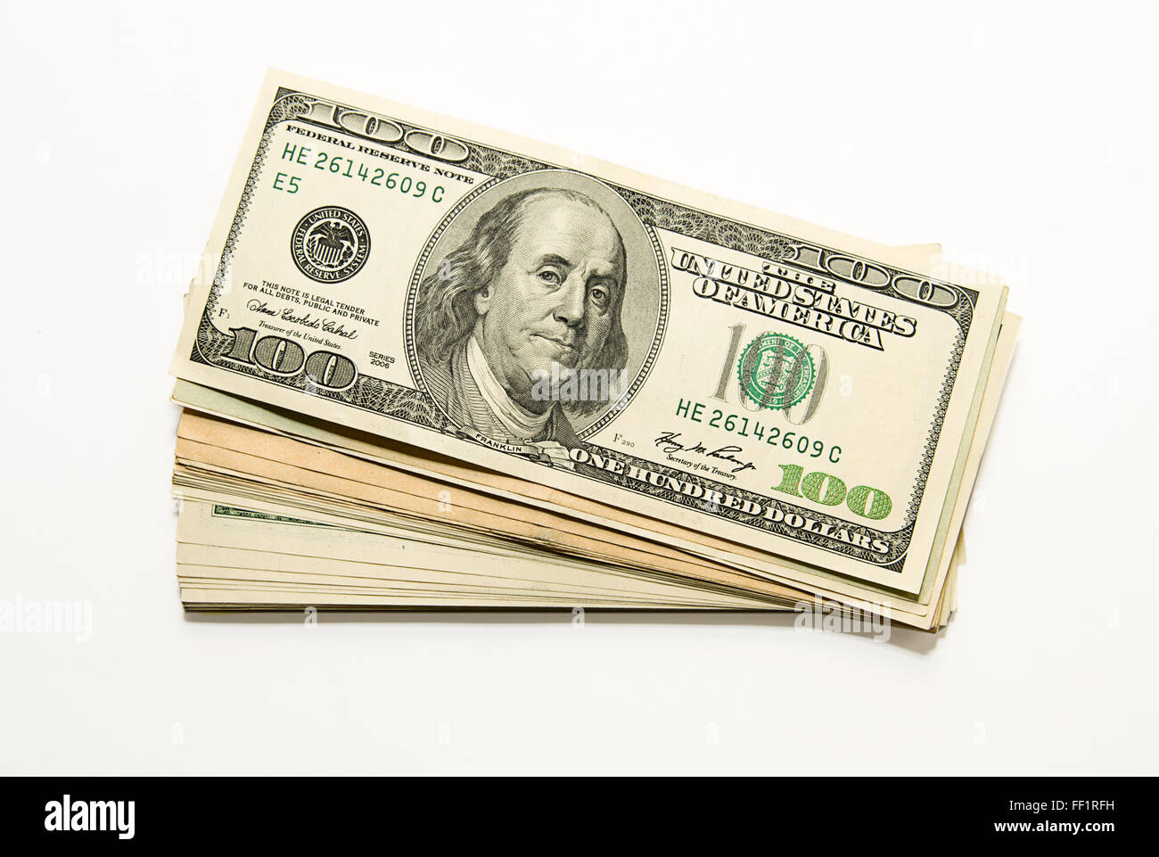 One pack of dollars on over white Stock Photo - Alamy