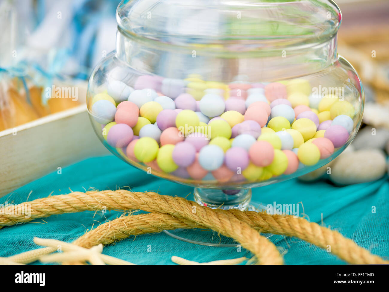 Still life, holidays concept. Colorful sweet candies in a bowl and ...