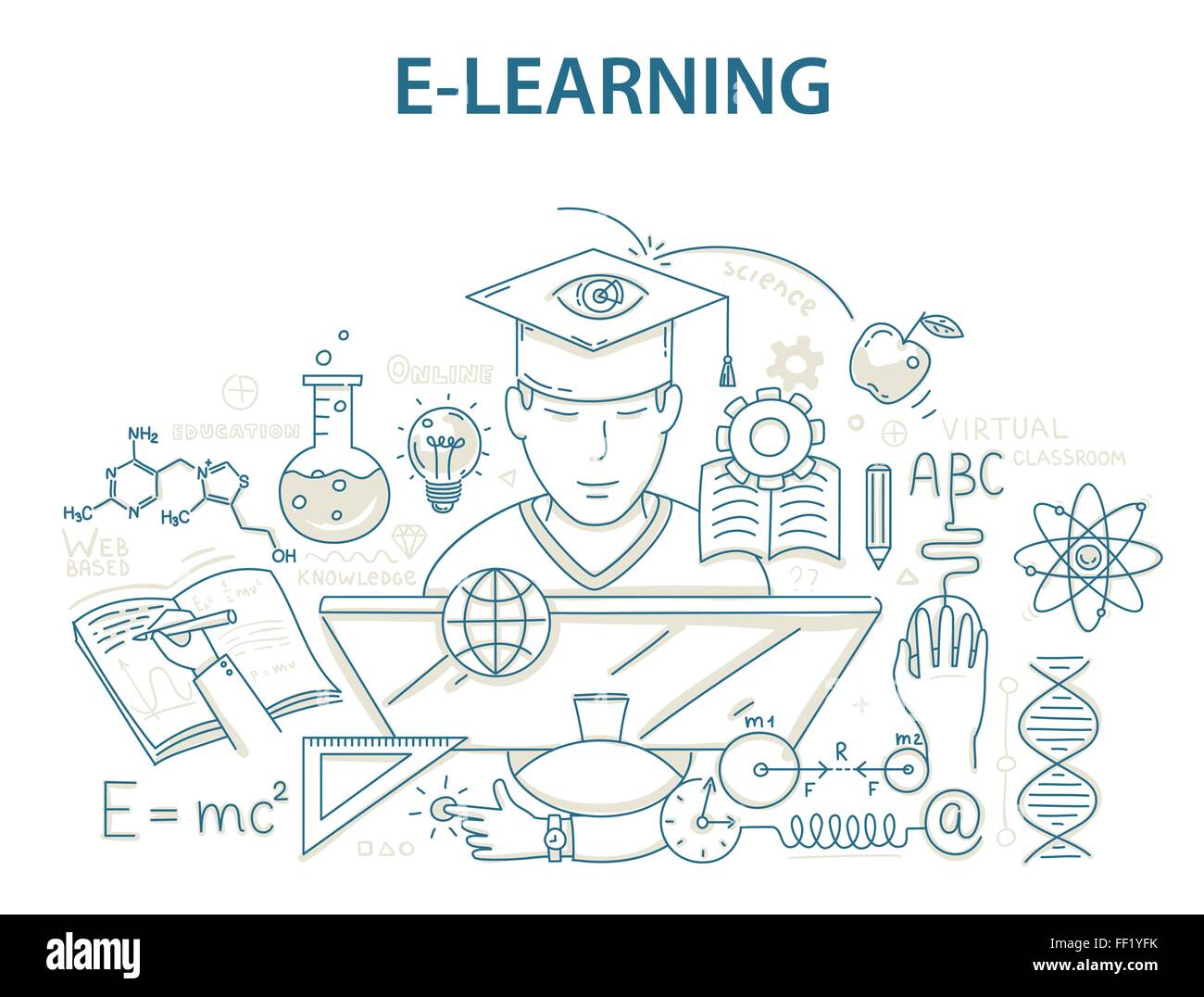 Doodle style design concept of e-learning and online education Stock ...